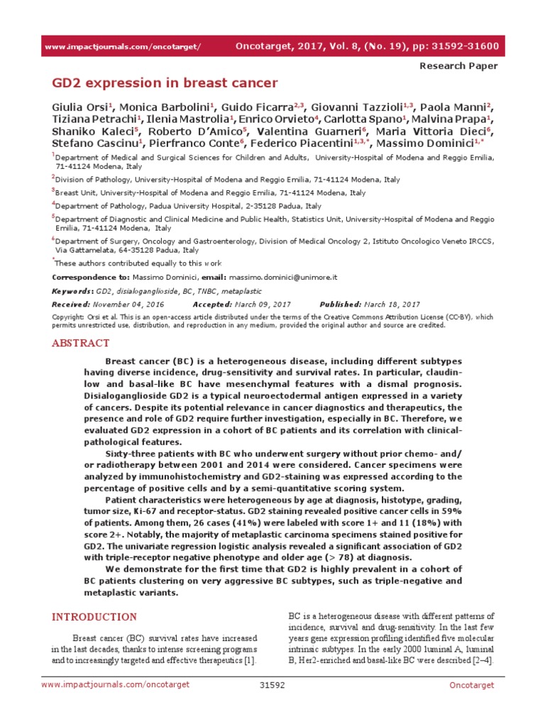 GD2 Expression in BC PDF | PDF | Immunohistochemistry | Diseases And Disorders