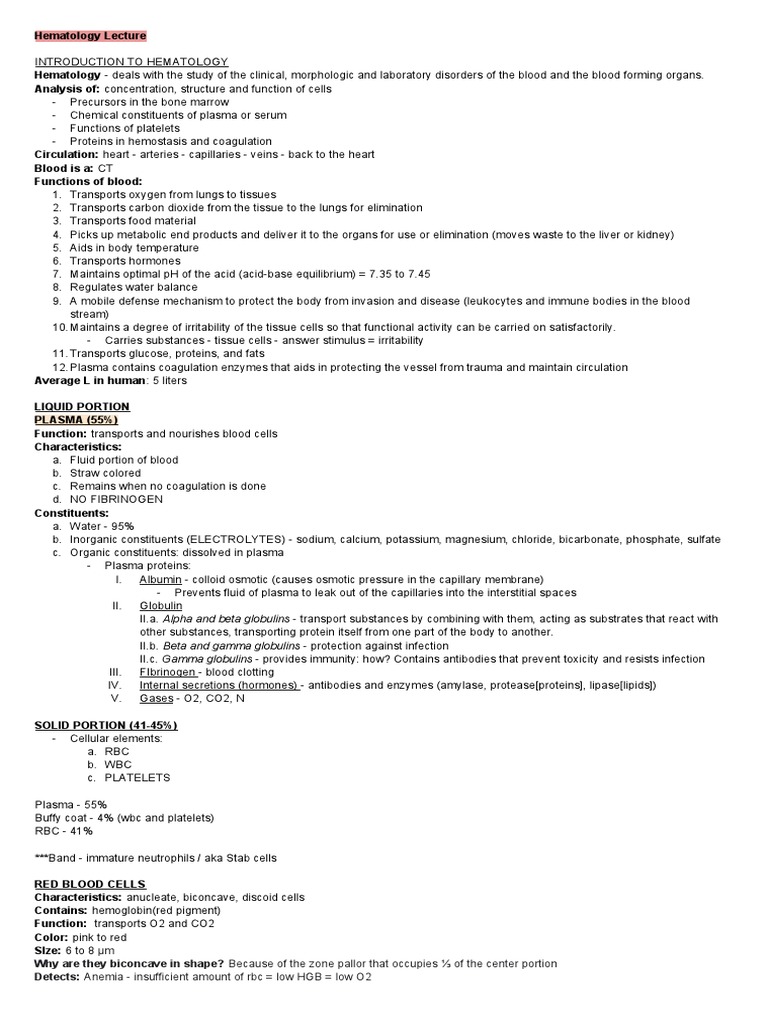 Hematology Lecture Lesson 1&2 | PDF | White Blood Cell | Granulocyte