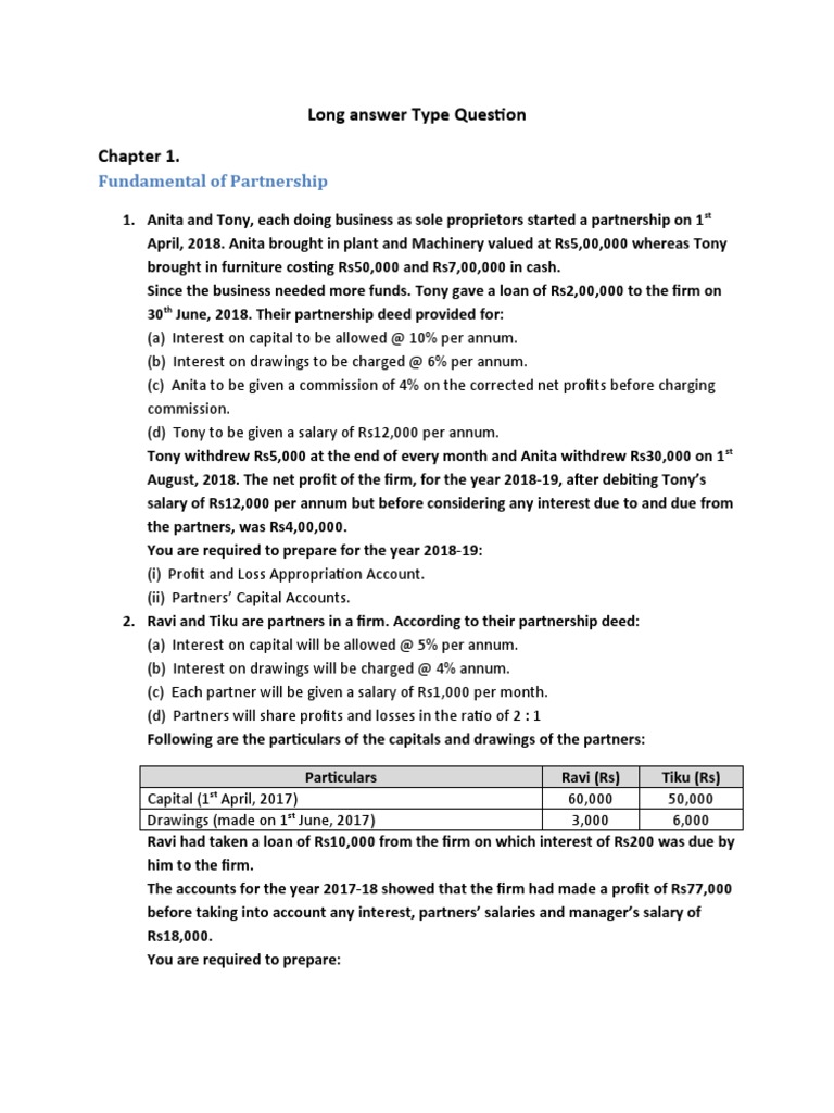Long Answer Type Question | PDF | Balance Sheet | Goodwill (Accounting)