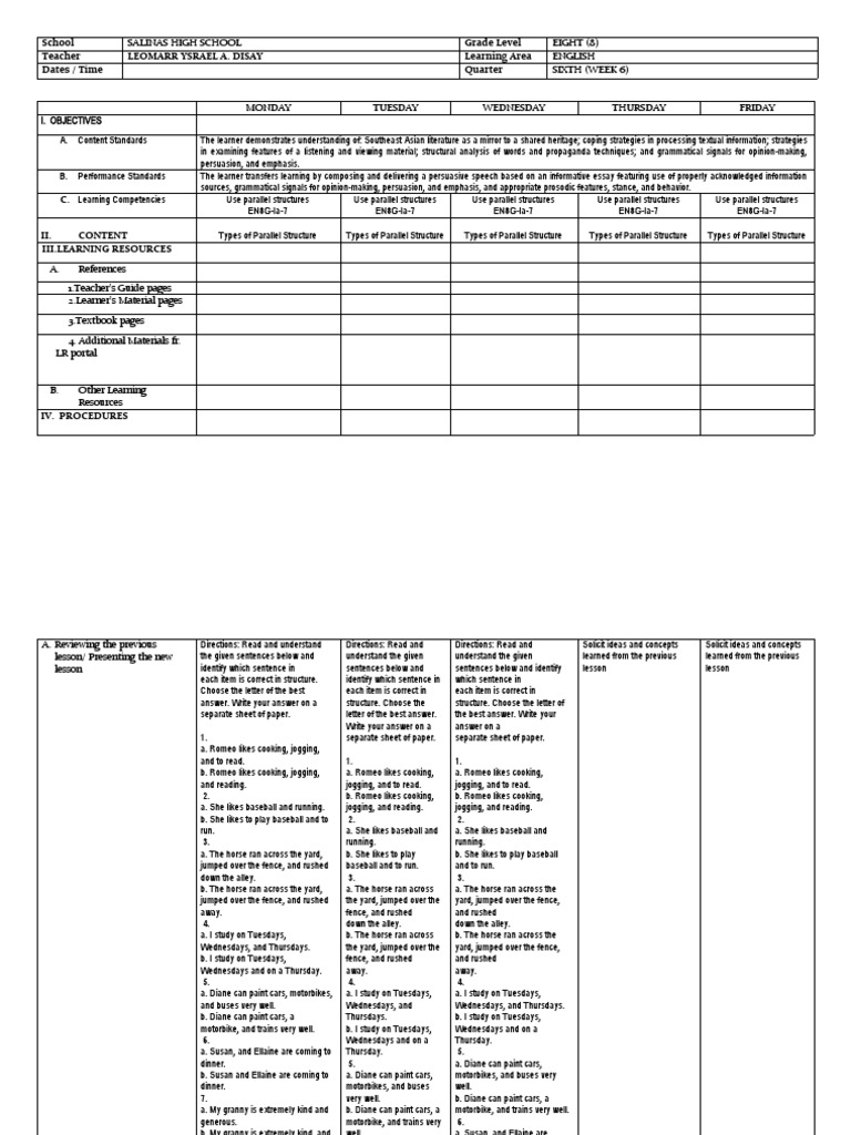 English Lesson on Parallel Structure | PDF | Learning | Persuasion