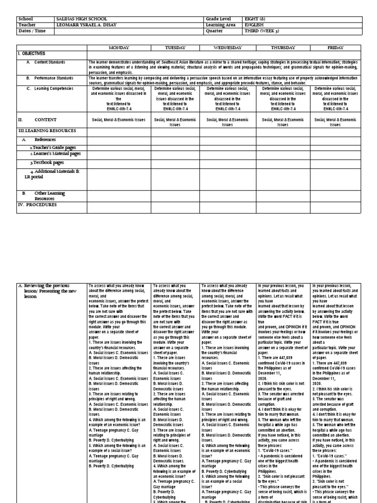 English 8 Quarter 3 Week 3 | PDF | Learning | Morality