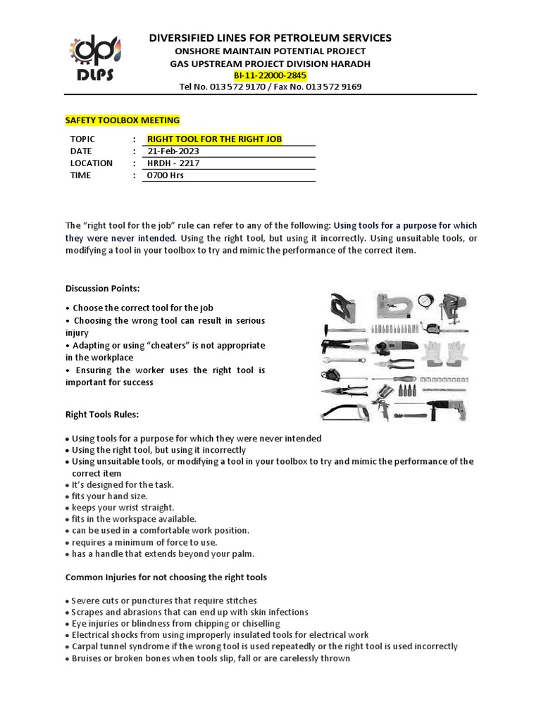 Right Tool for the Job: Safety Guidelines | PDF