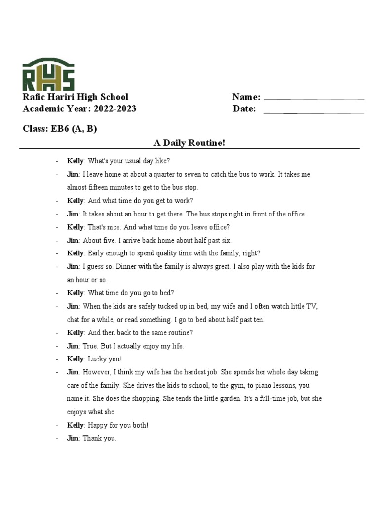 EB6 Daily Routine Script | PDF EB6 Daily Routine Script | PDF