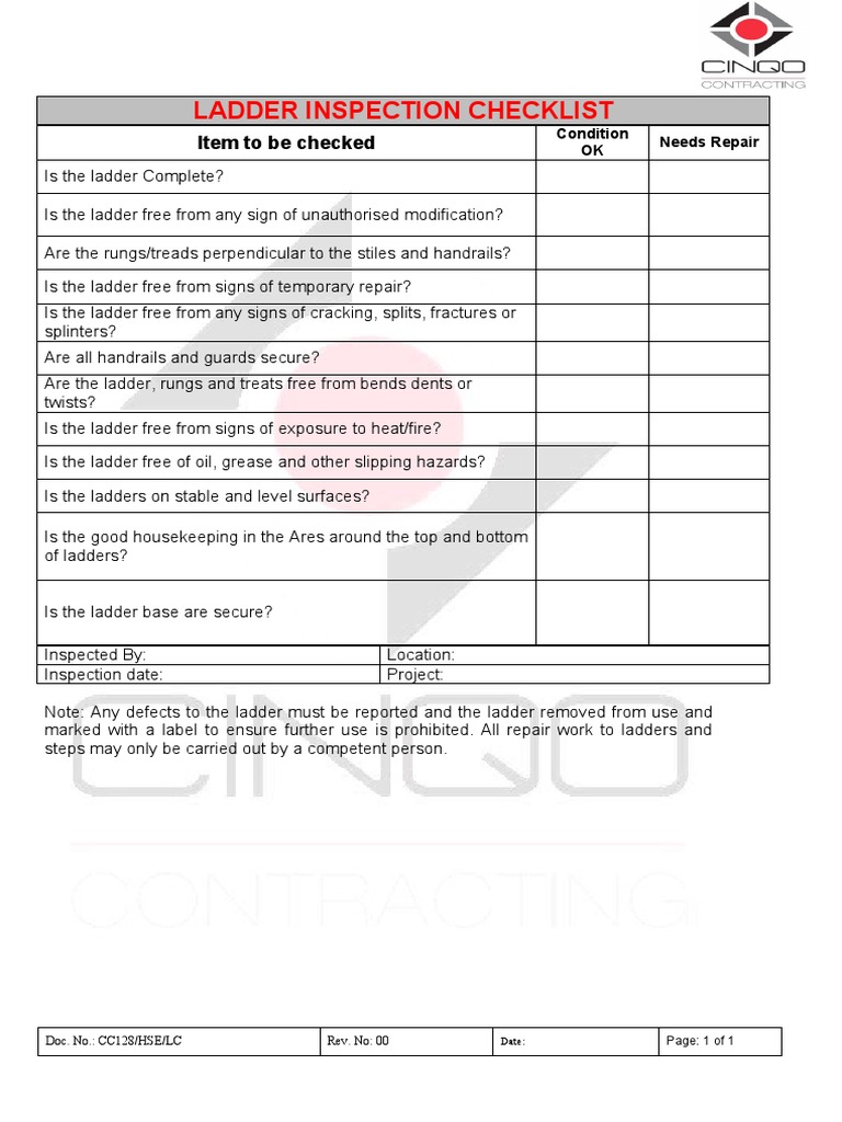 Ladder Safety Inspection Guide | PDF | Technology & Engineering