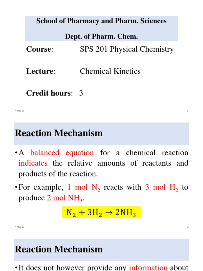 Sps 201 Lecture 2 Chemical Kinetics 2022 2023 Acad Year Pdf Pdf Reaction Rate