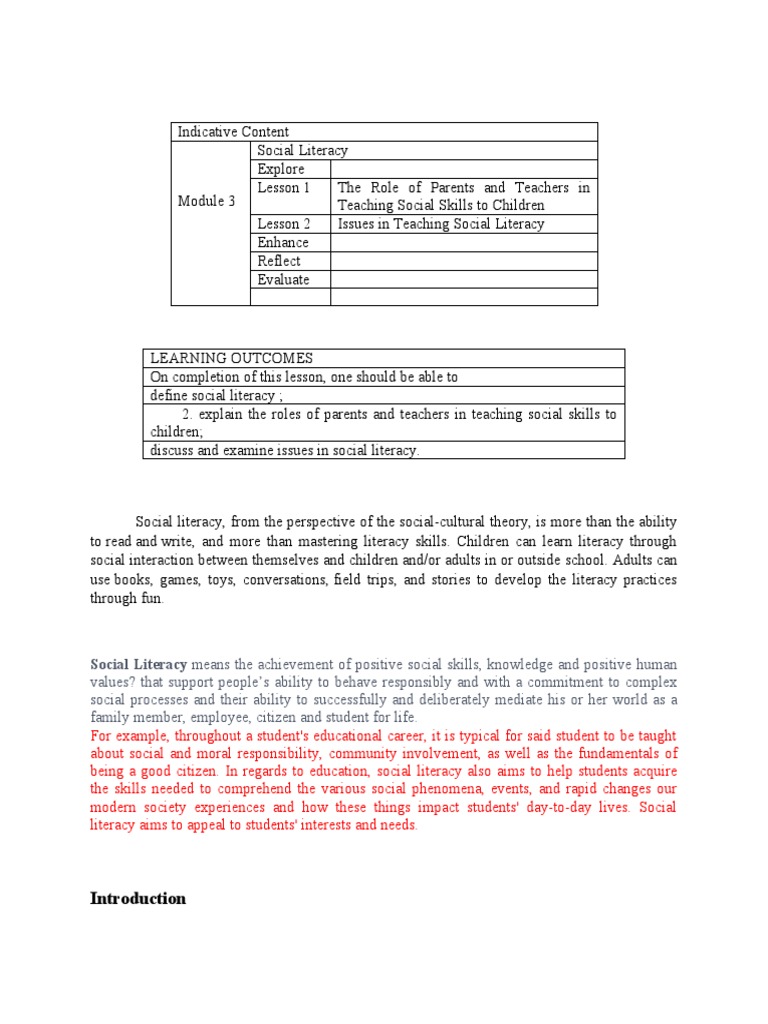 Social LIteracy | PDF | Literacy | Social Skills