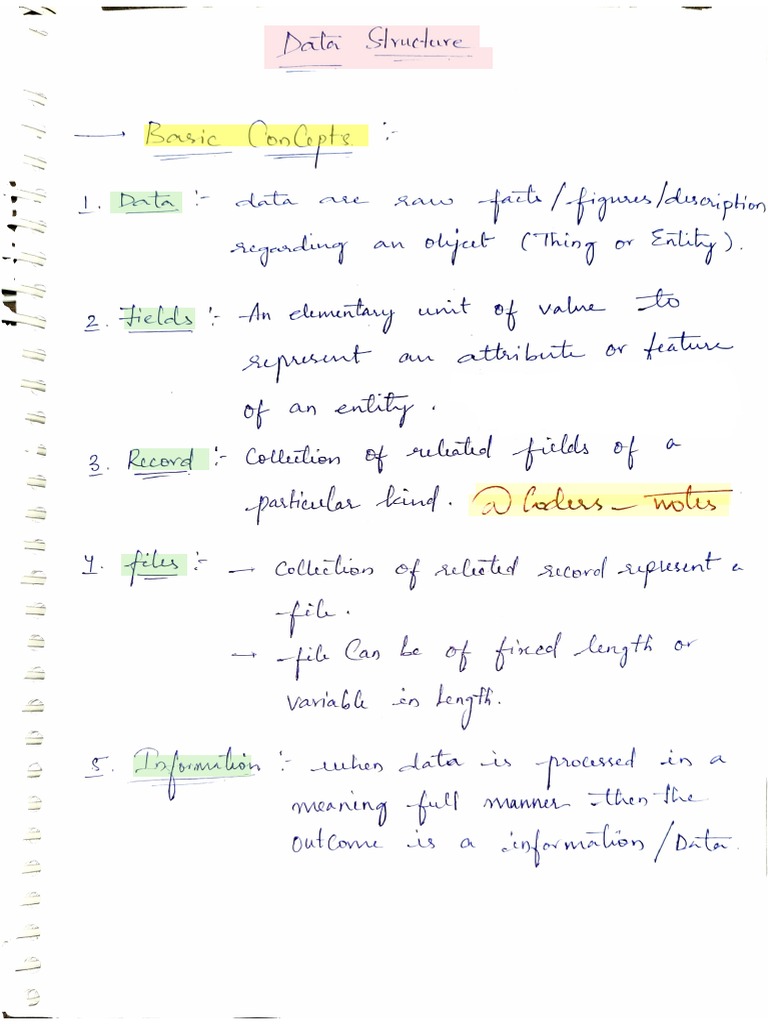 Data Structures Handwritten Notes Part-1 PDF | PDF