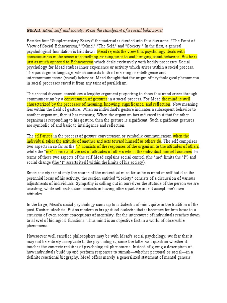 Mind, Self, and Society: George Herbert Mead's Social Psychological ...