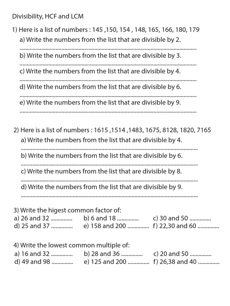 Grade 7 HCF and LCM Exercises | PDF