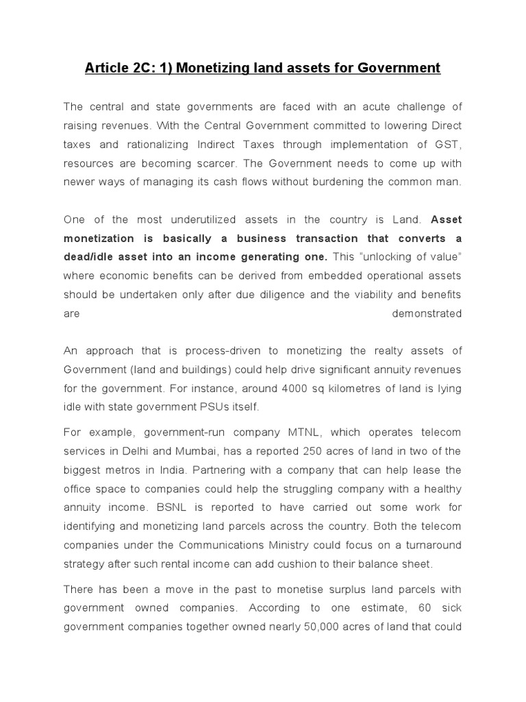 Asset Monetisation Case Study | PDF | Economies