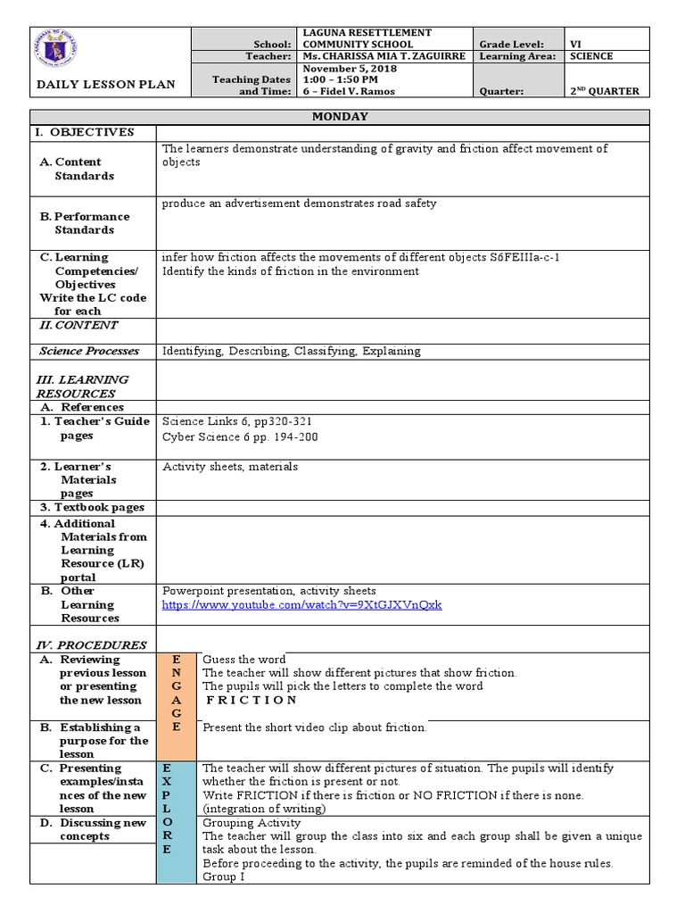 Lesson Plan in Science 1.3 | PDF | Friction | Parachuting