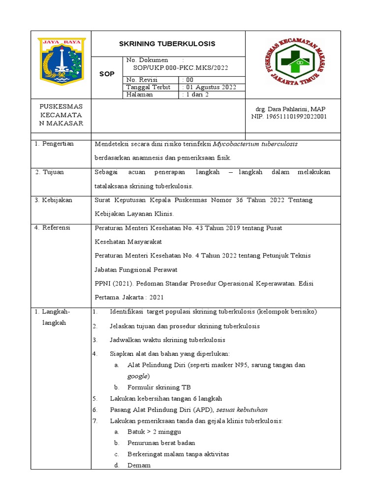 Sop Skrining Tuberkulosis | PDF