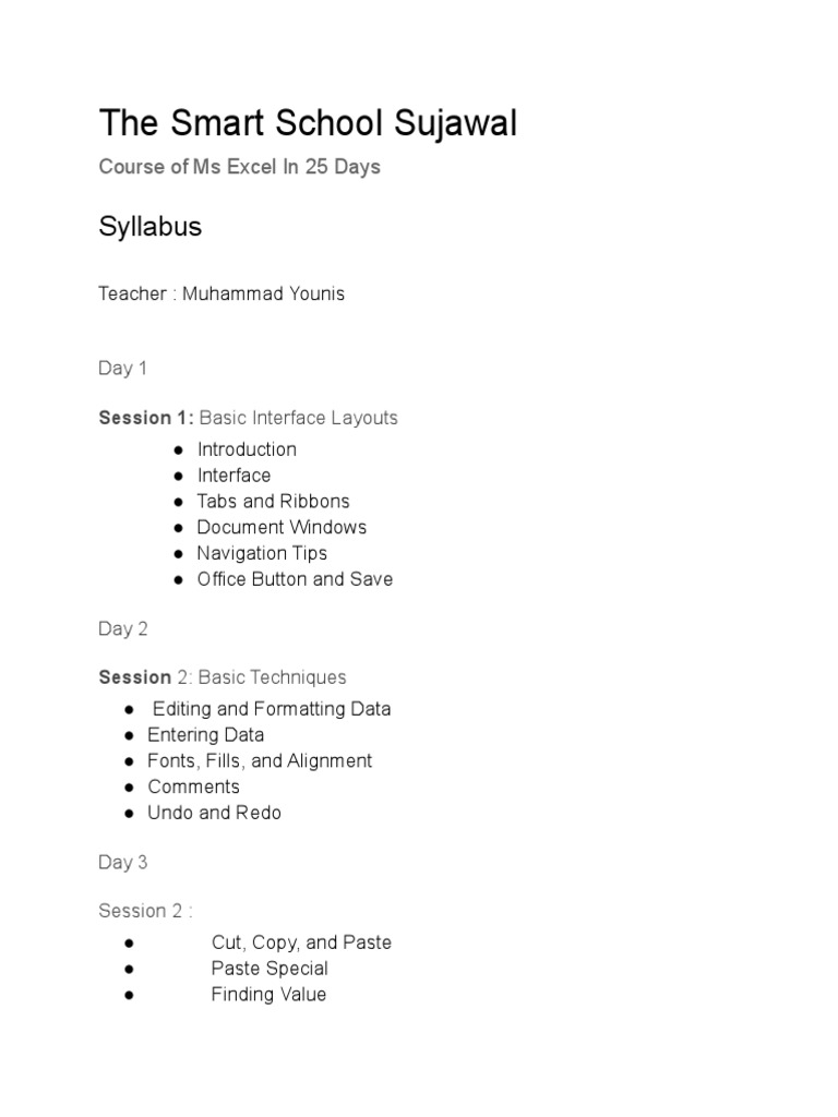 Excel Syllabus Pdf Computing Application Software