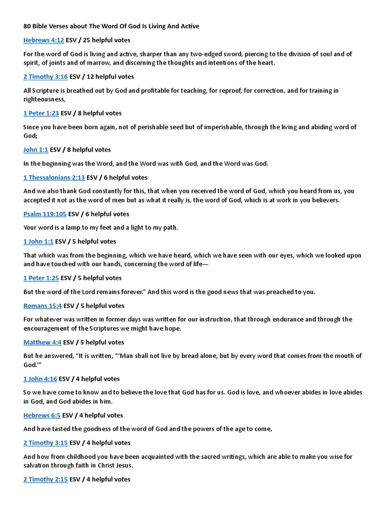 80 Bible Verses About The Word of God Is Living and Active | PDF | Jesus | Gospel Of Matthew