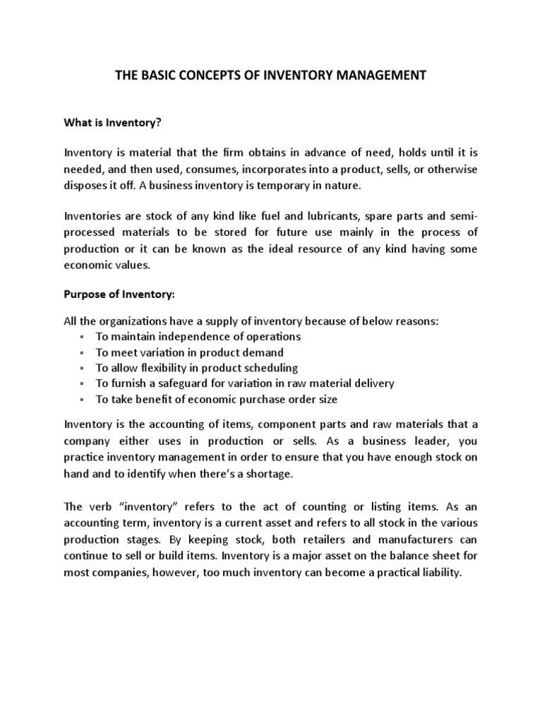 The Basic Concepts of Inventory Management | PDF | Inventory | Stocks