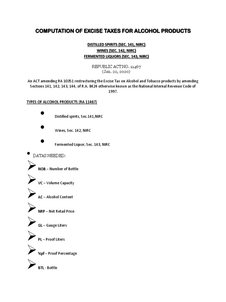 Computation of Excise Tax | PDF | Beer | Ethanol