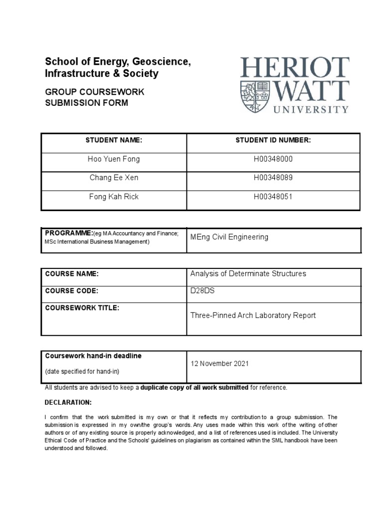 Three-Pinned Arch Laboratory | PDF | Beam (Structure) | Physical Sciences