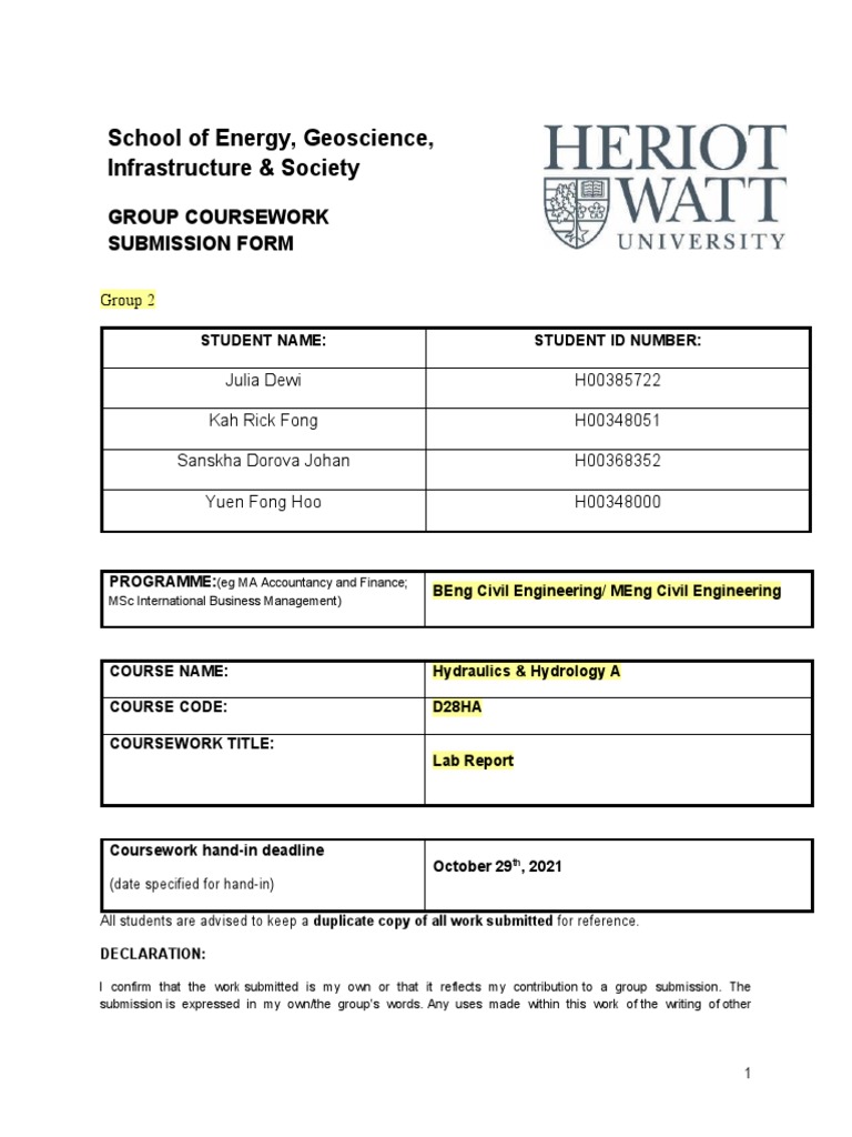 Hydrology Lab Report | PDF | Mechanics | Building Engineering