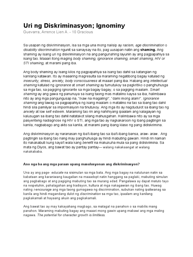 Uri NG Diskriminasyon Ignominy | PDF