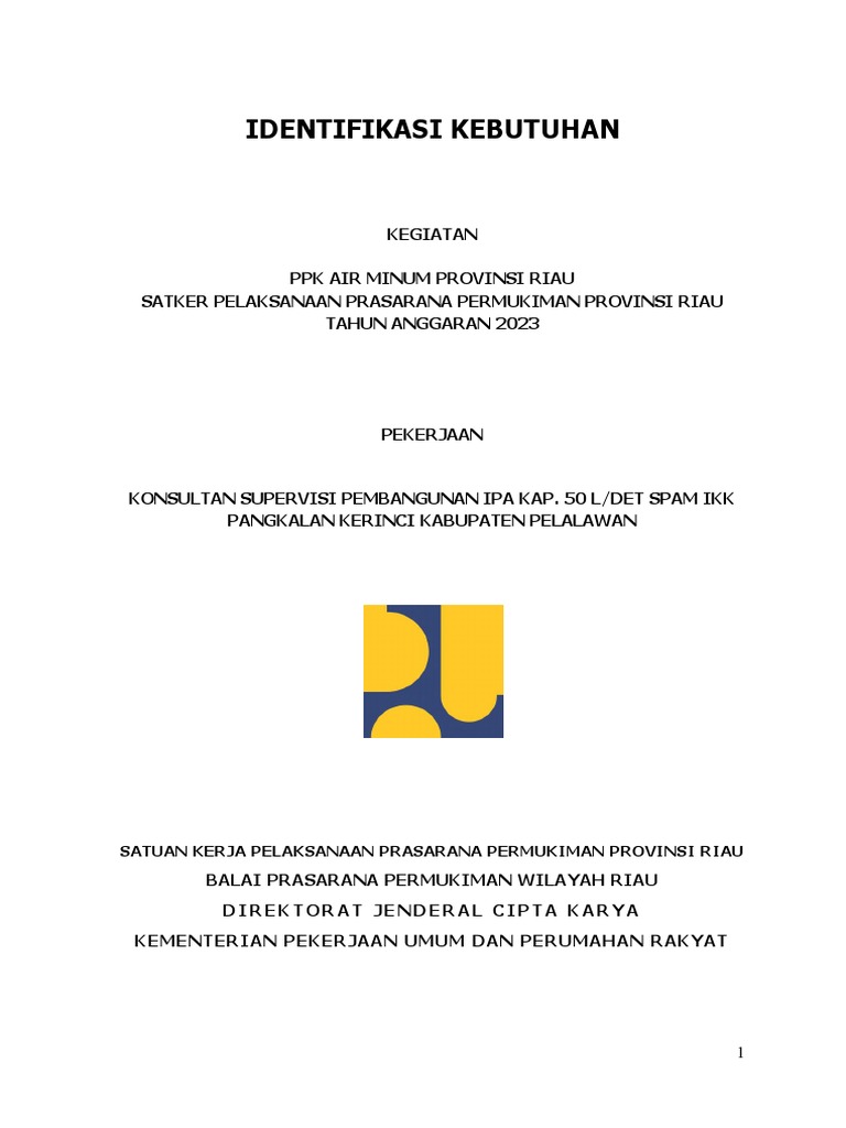 Identifikasi Kebutuhan Supervisi Optimalisasi SPAM IKK SPAM PKL KERINCI | PDF