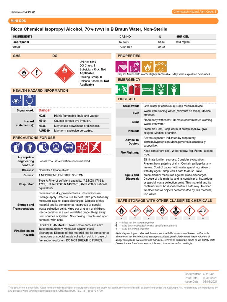 Isopropyl Alcohol Mini SDS | PDF | Hazards | Waste