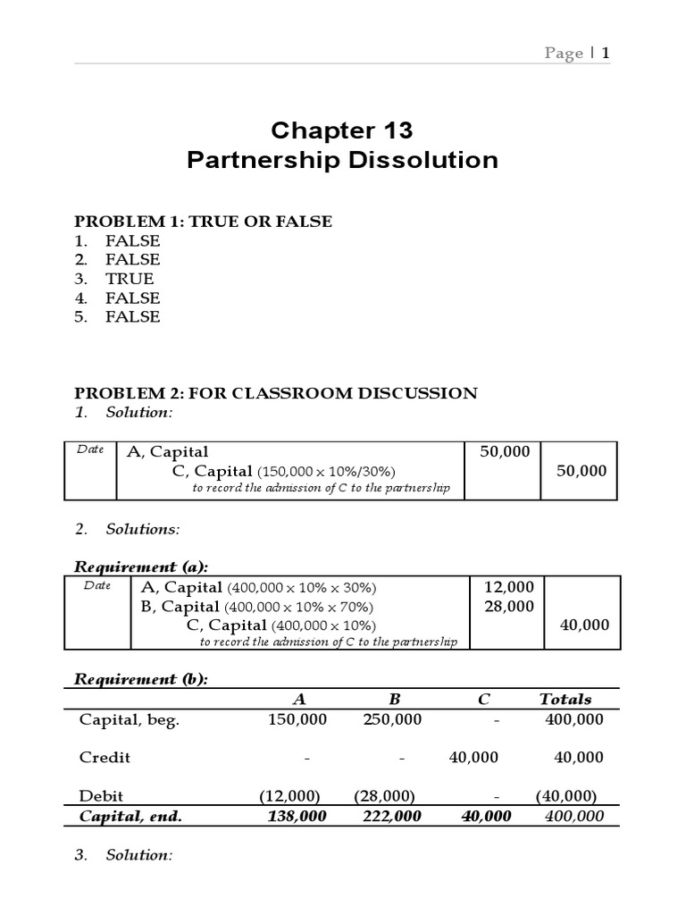 Sol. Man. - Chapter 13 - Partnership Dissolution | PDF | Debits And Credits | Investing