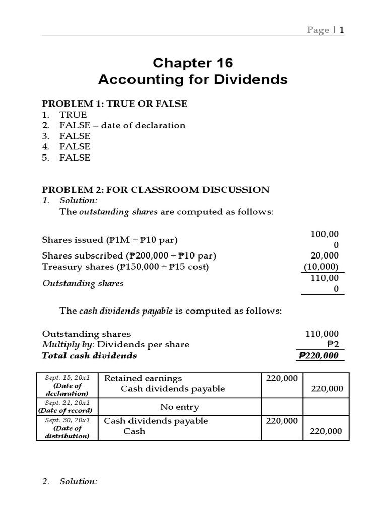 Sol. Man. - Chapter 16 - Accounting For Dividends | PDF | Dividend ...