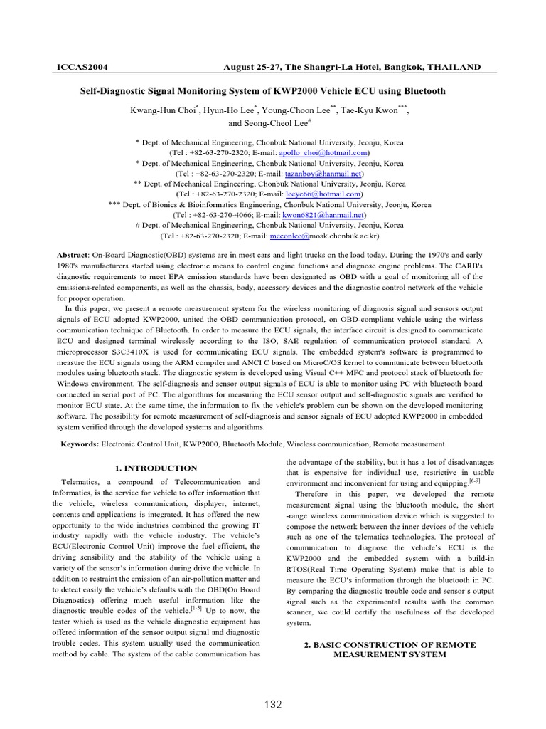 Self-Diagnostic Signal Monitoring System of KWP2000 Vehicle ECU | PDF ...