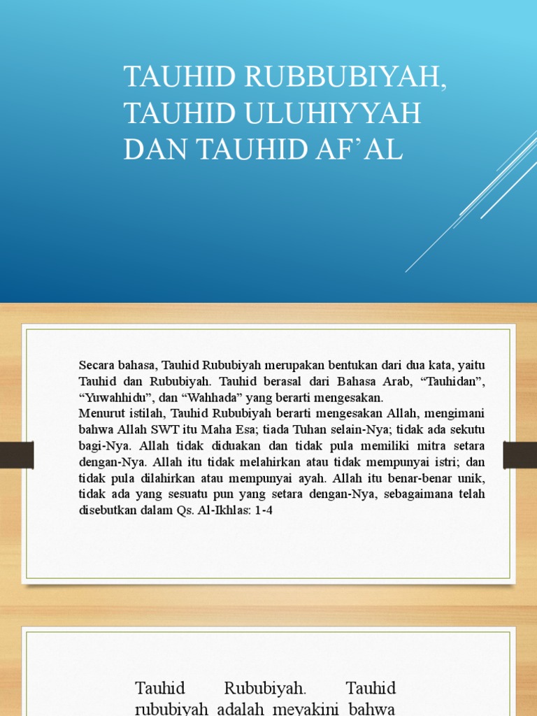 Tauhid Rubbubiyah, Tauhid Uluhiyyah Dan Tauhid Af'al (Autosaved) | PDF