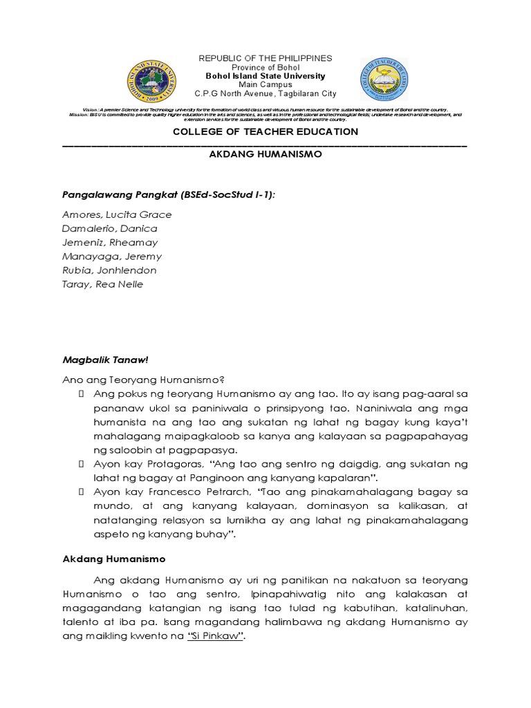 Akdang Humanismo Komprehensibong Ulat Pangalawang Pangkat 1 | PDF