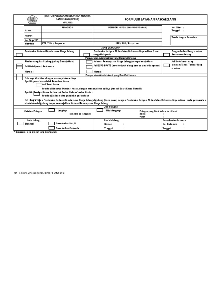 Formulir Layanan Pascalelang | PDF