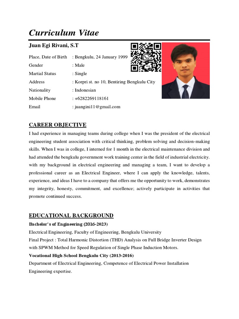 Curriculum Vitae: Juan Egi Rivani, S.T | PDF | Engineering | Cognition