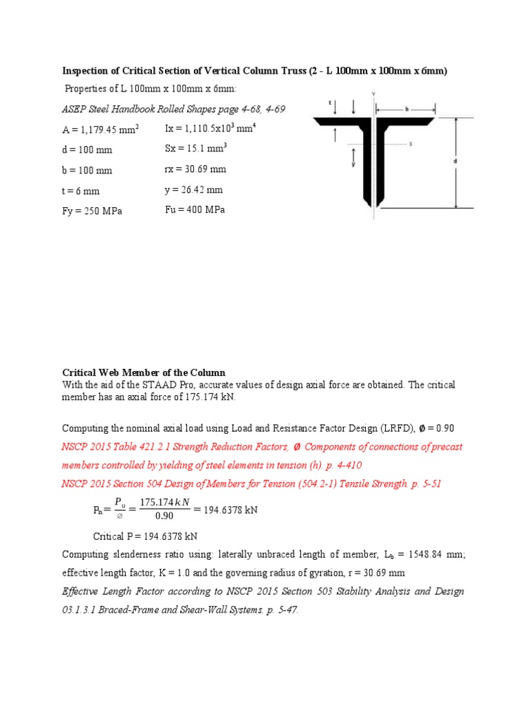 Vert. Column 4X4, Strut 75X75 | PDF | Buckling | Strength Of Materials