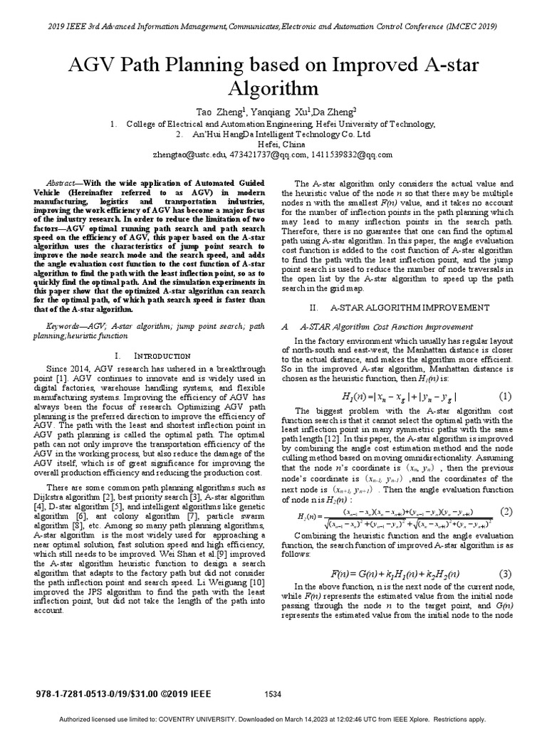 AGV Path Planning Based On Improved A-Star Algorithm | PDF | Applied Mathematics | Theoretical ...