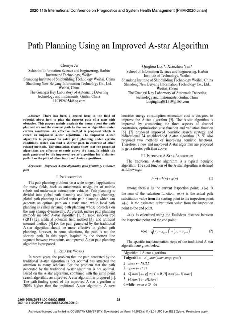 Path Planning Using An Improved A Star Algorithm Pdf Applied 1757