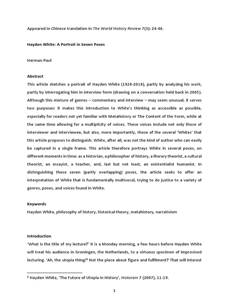 Hayden White A Portrait in Seven Poses | PDF | Historiography | Aesthetics