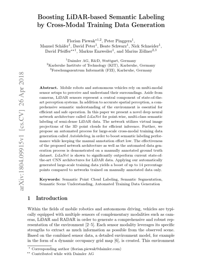 Boosting Lidar Based Semantic Labeling Pdf Lidar 3 D Computer Graphics 1237