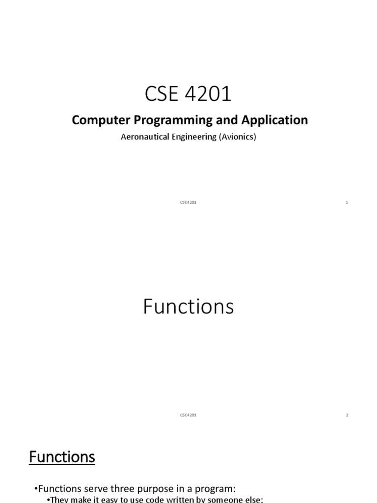 CSE4201 Computer Programming and Application Functions | PDF | Parameter (Computer Programming ...