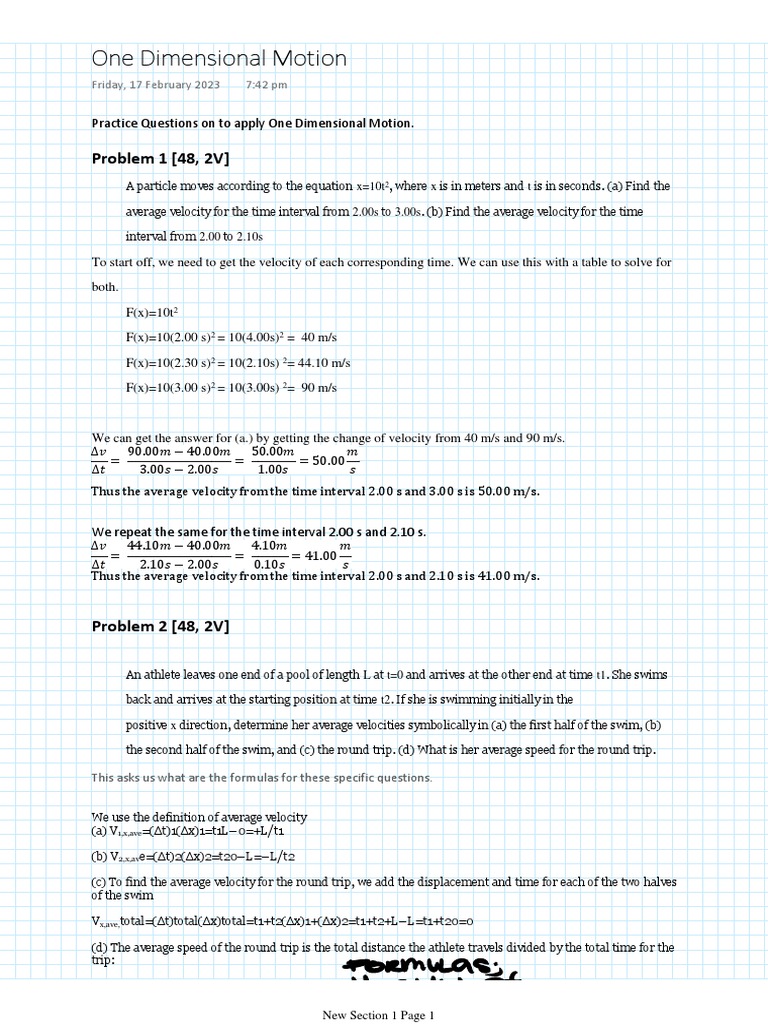 One Dimensional Motion | PDF | Acceleration | Velocity