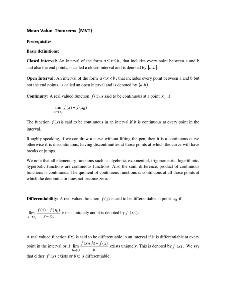 BTech Mean Value Theorem | PDF | Curve | Continuous Function