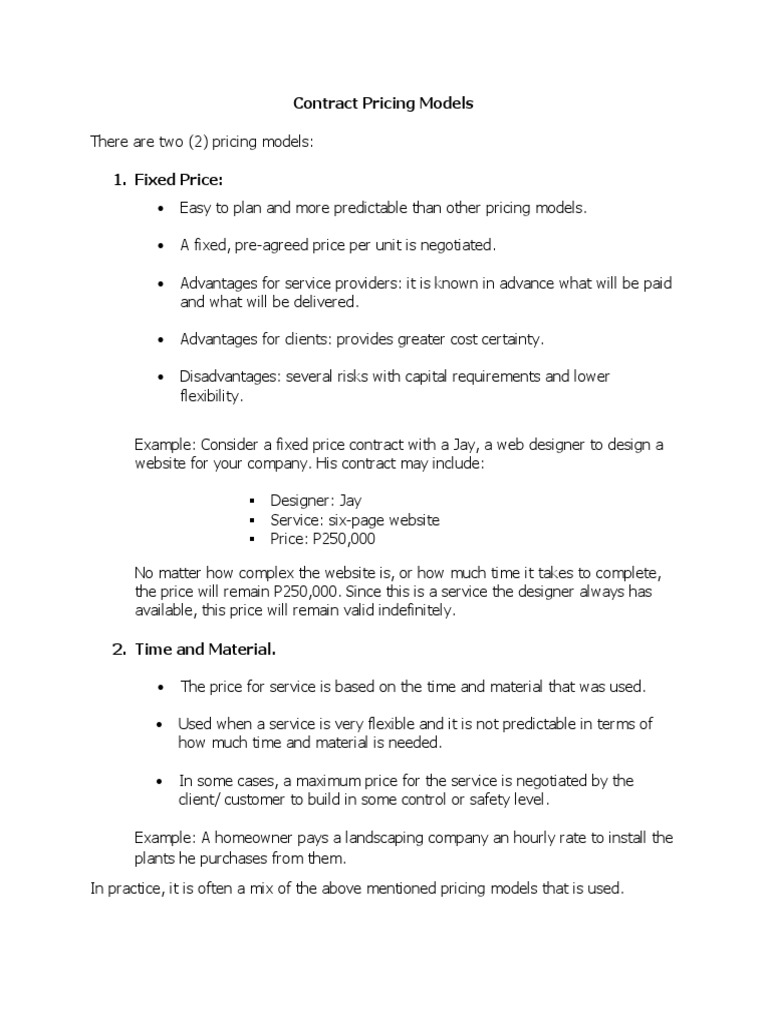 Contract Pricing Models: Fixed vs Time & Material | PDF | Pricing | Prices