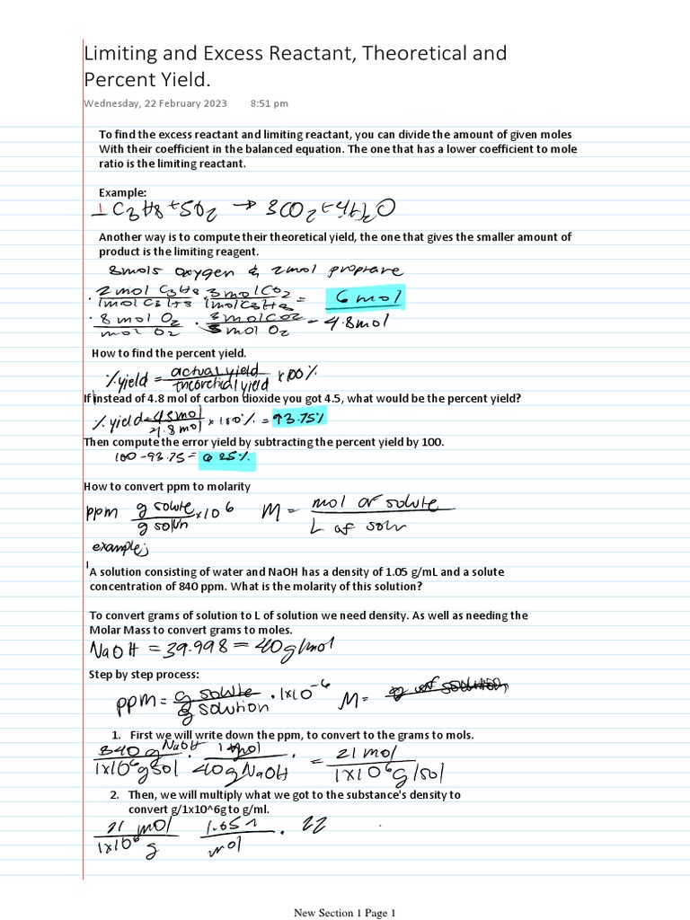 Limiting Reactant, Theoretical Yield, Percent Yield Calculations | PDF ...