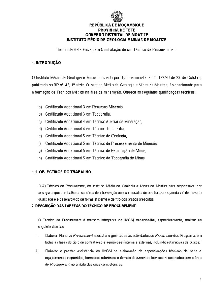 TDR - Imgm-Procurment | Download grátis PDF | Business | Economias