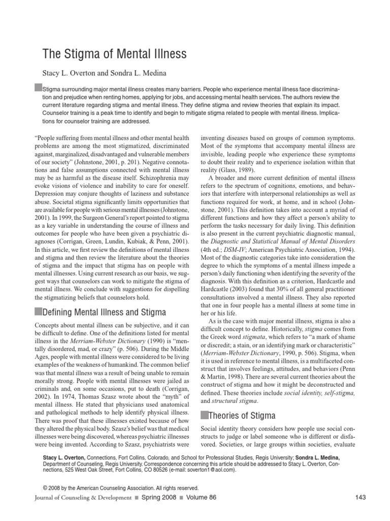 The Stigma of Mental Illness | PDF | Social Stigma | Mental Disorder