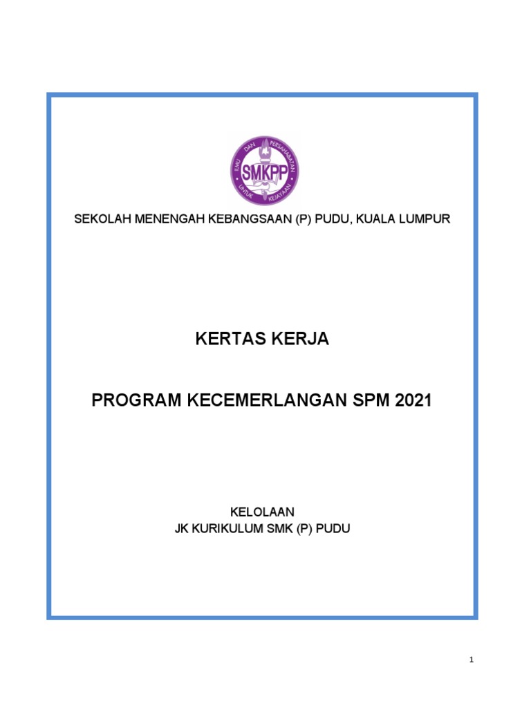 Kertas Kerja Program Kecemerlangan SPM 2020 | PDF