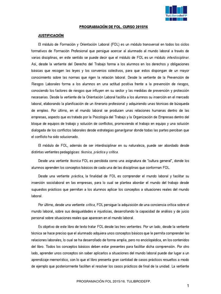 Programación Del Libro FOL 2015-16 | PDF | Salario | Derecho laboral