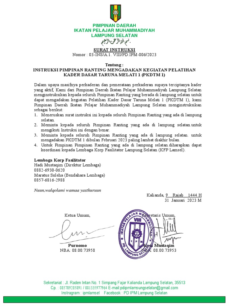 Contoh Surat Instruksi IPM | PDF | Perjalanan