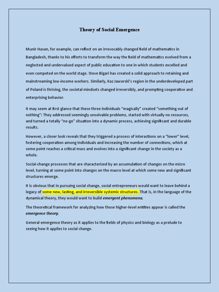 Understanding Social Emergence Theory | PDF | Emergence | System
