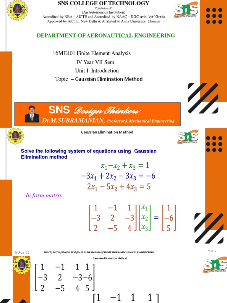 FEA Unit1 - Gaussian Elimination Method | PDF
