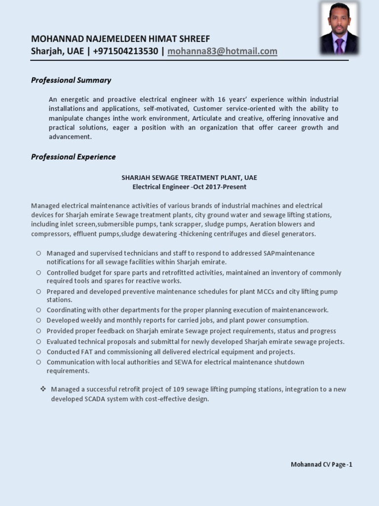 Mohannad Shreef CV .Electrical Eng 2023 Jan PDF | PDF | Sewage ...